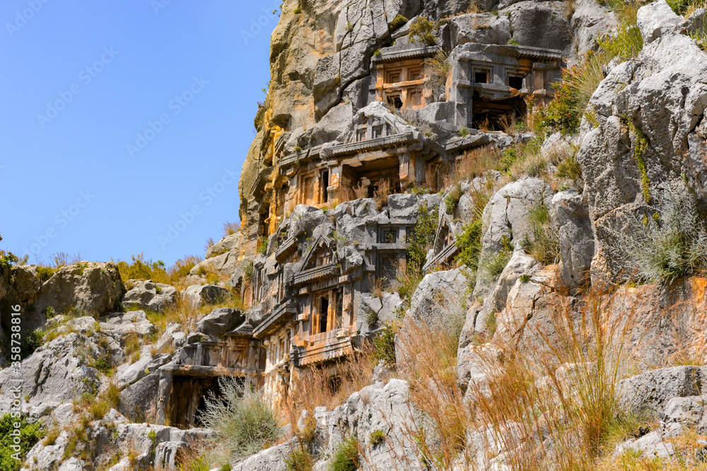 It's Rock cut tombs of the ancient Lycian necropolis, Myra, Turkey ...
