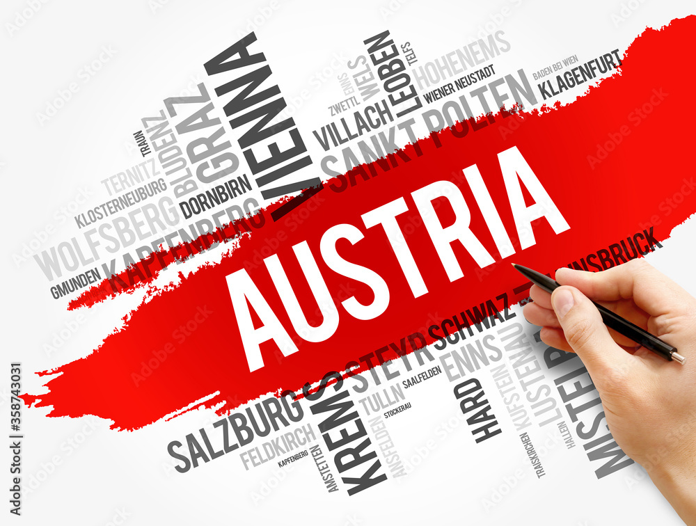 List of cities and towns in AUSTRIA word cloud, concept background ...