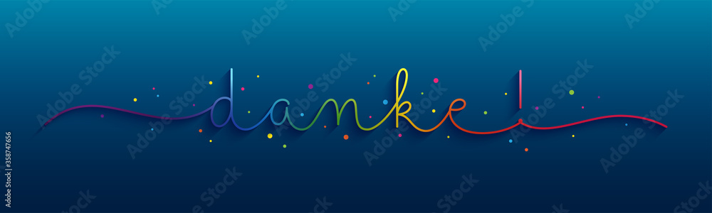 DANKE! rainbow gradient vector monoline calligraphy banner with ...