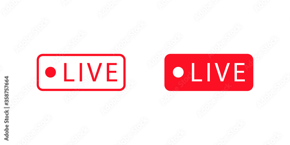 Live stream red button in flat style. Vector illustration isolated ...