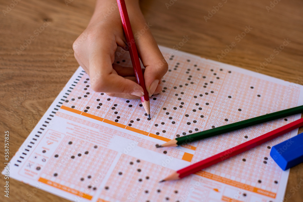 Multiple choice exam. Optical exam form with pen and eraser. Stock ...