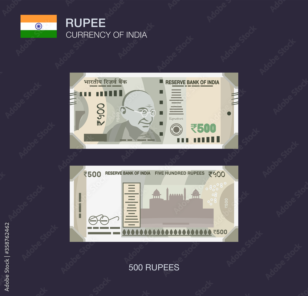 Currency of India. Flat vector illustration of indian five hundred ...