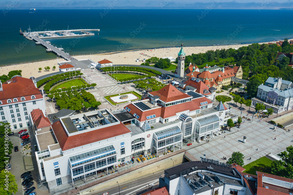 Sopot Aerial View. Sopot resort in Poland. Wooden pier (molo) with ...