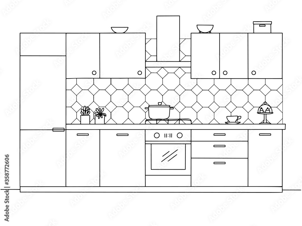 Kitchen furniture. Vector illustration in sketch style Stock Vector ...