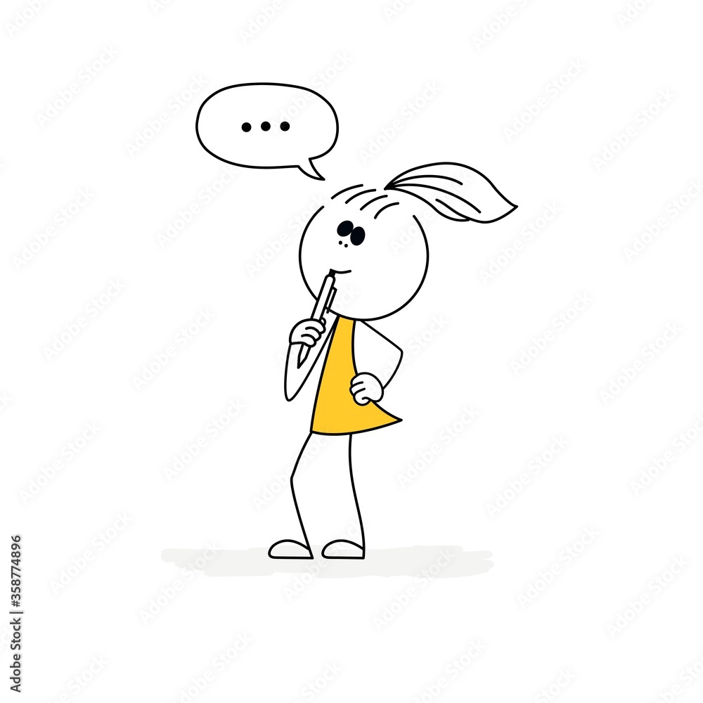 Doodle stick figure: Business woman thinks. Vector. Stock Vector ...