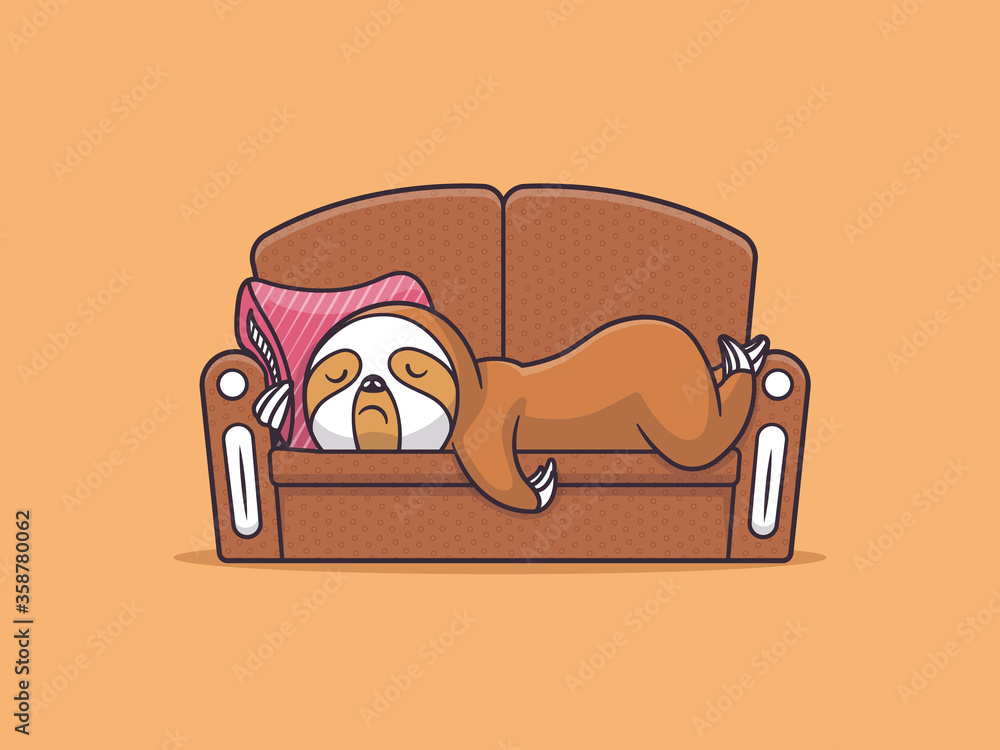 Lazy sloth sleeping on a sofa couch vector cartoon illustration Stock ...