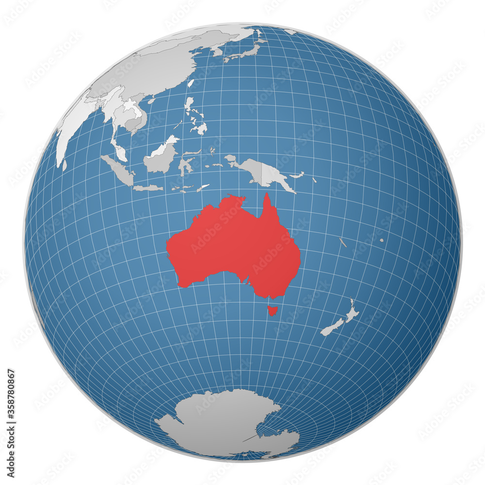 Globe centered to Australia. Country highlighted with green color on ...