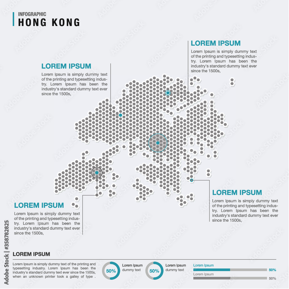 Hong Kong country map infographics vector with pointer marks and circle ...