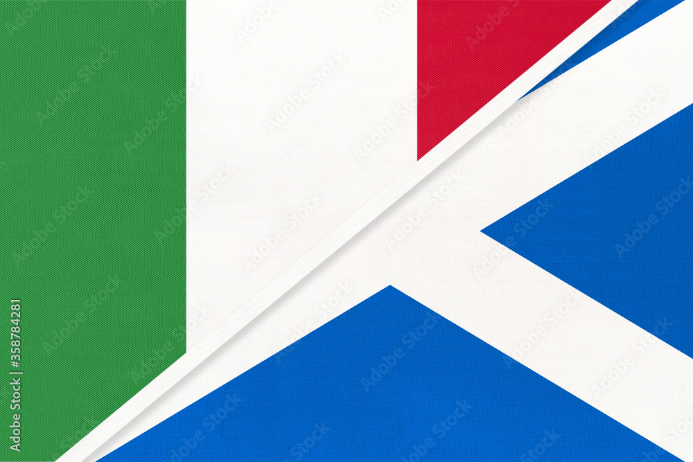 Italy and Scotland, symbol of two national flags from textile ...