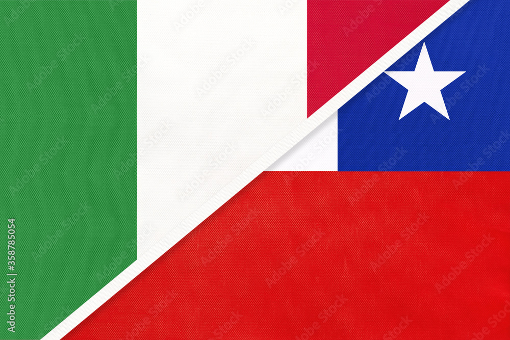 Italy and Chile, symbol of two national flags from textile ...