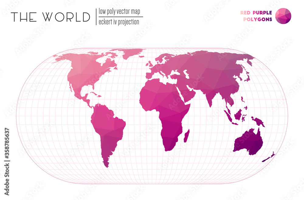 World map with vibrant triangles. Eckert IV projection of the world ...