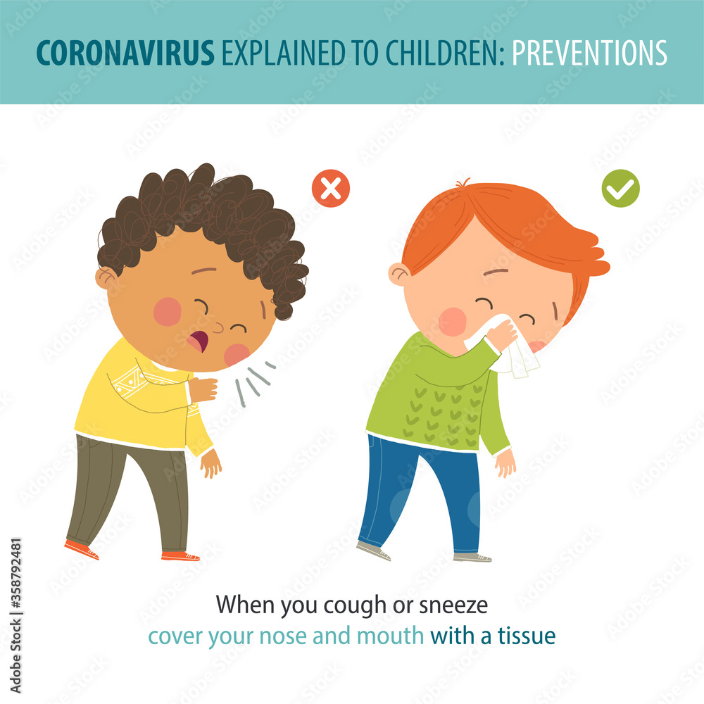 Kid Character Sneezing and Coughing Right and Wrong. Medical ...