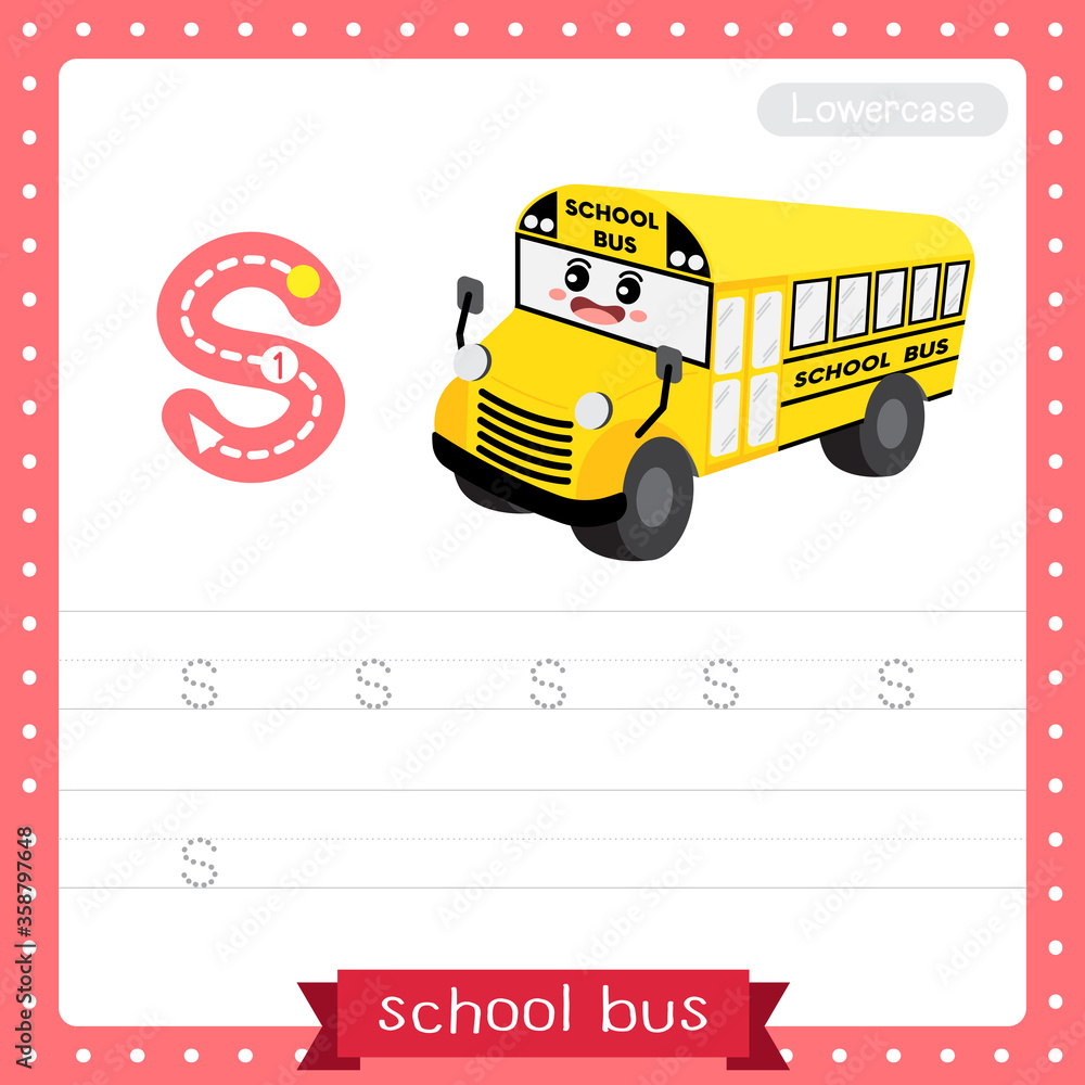 Letter S lowercase tracing practice worksheet of School Bus Stock ...