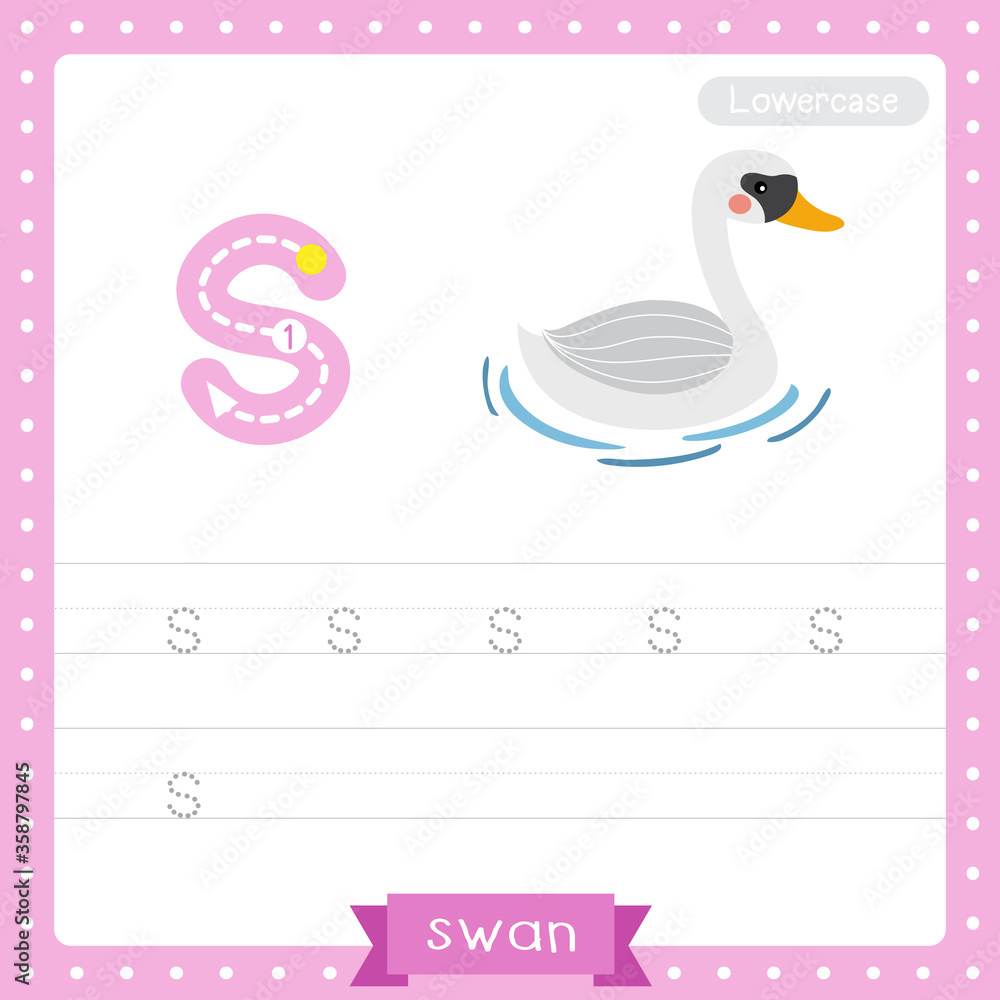 Letter S lowercase tracing practice worksheet of Swan Stock Vector ...