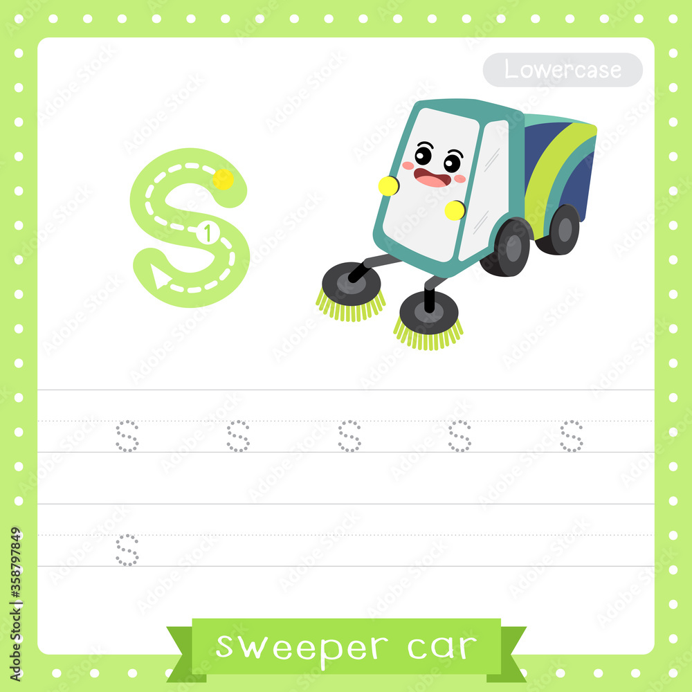 Letter S lowercase tracing practice worksheet of Sweeper Car Stock ...