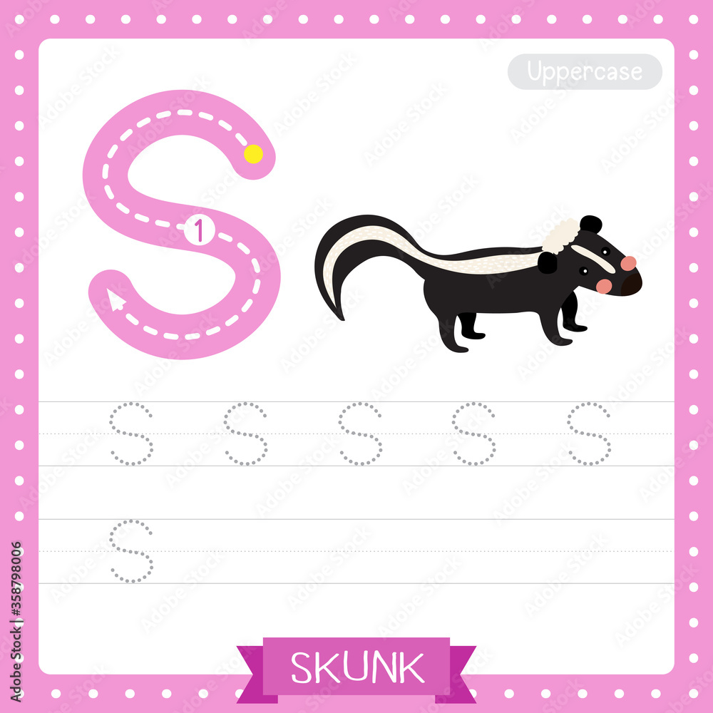 Letter S uppercase tracing practice worksheet of Skunk Stock Vector ...
