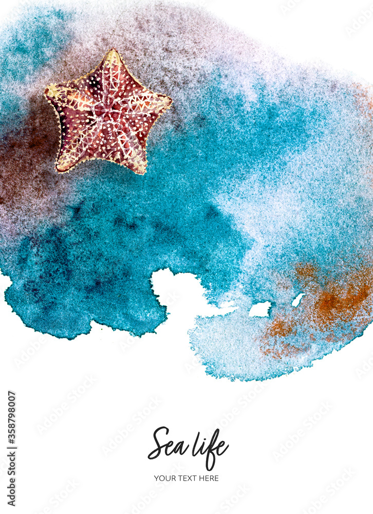 Invitation design template sea star watercolor hand drawn illustration ...