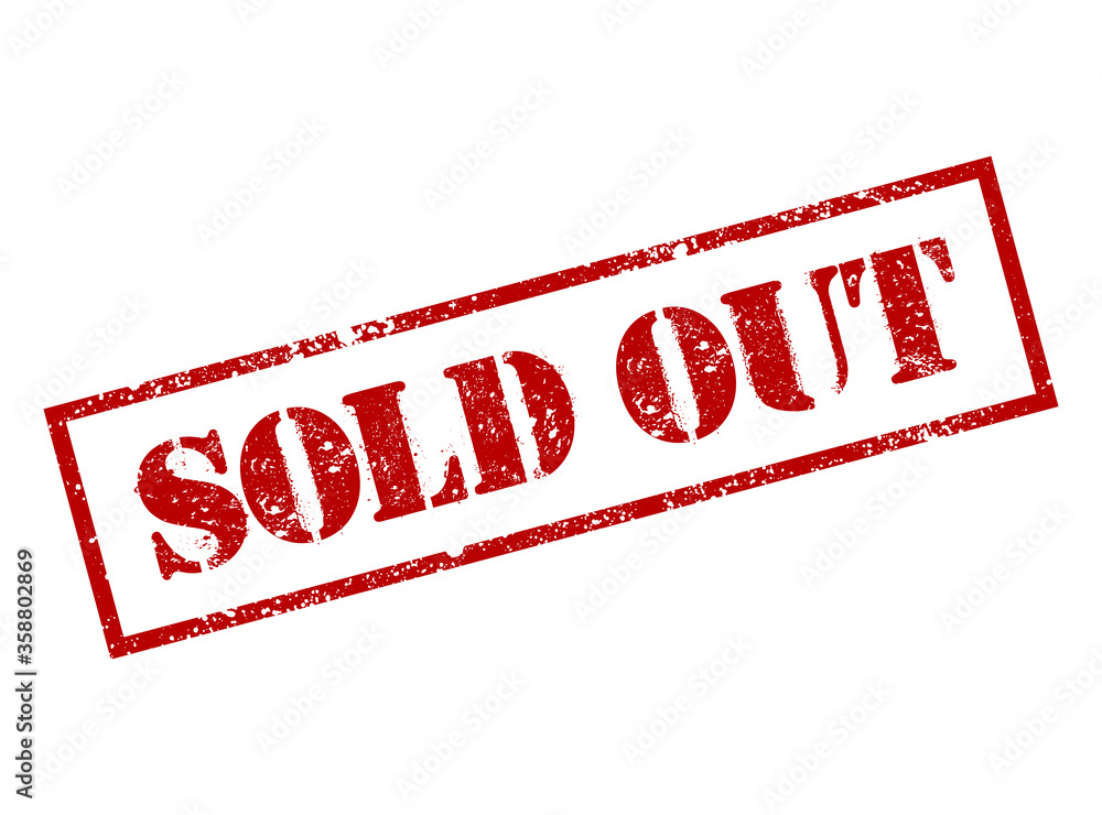 Sold out red square grunge stamp isolated in white background. sold ...