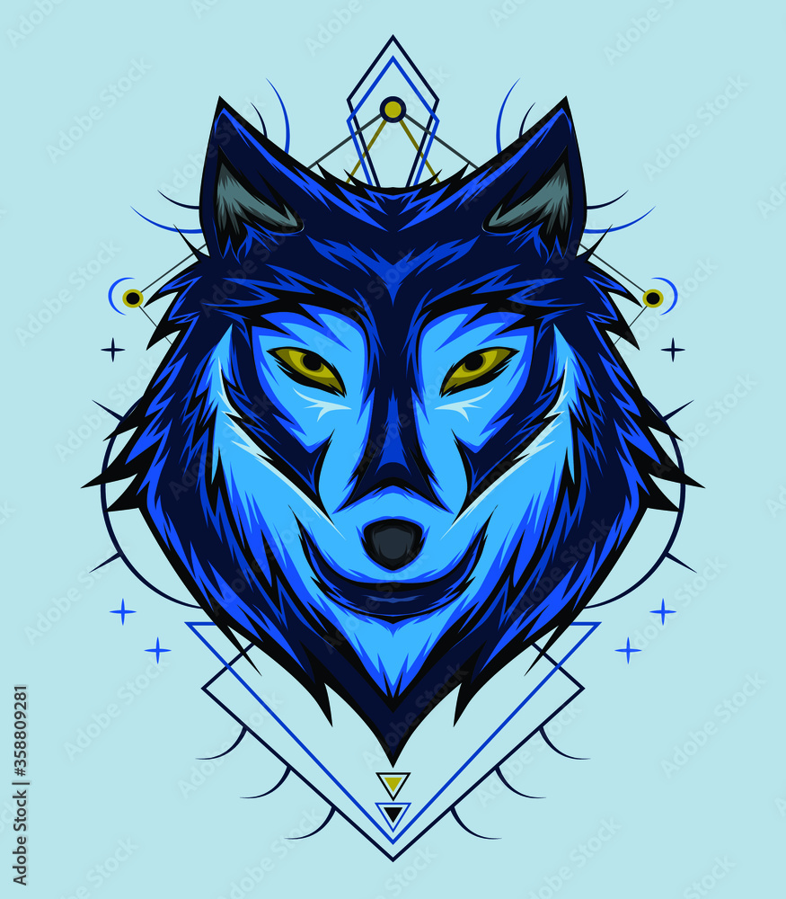 wolf face vector design. Wolf mascot vector art. Frontal symmetric ...