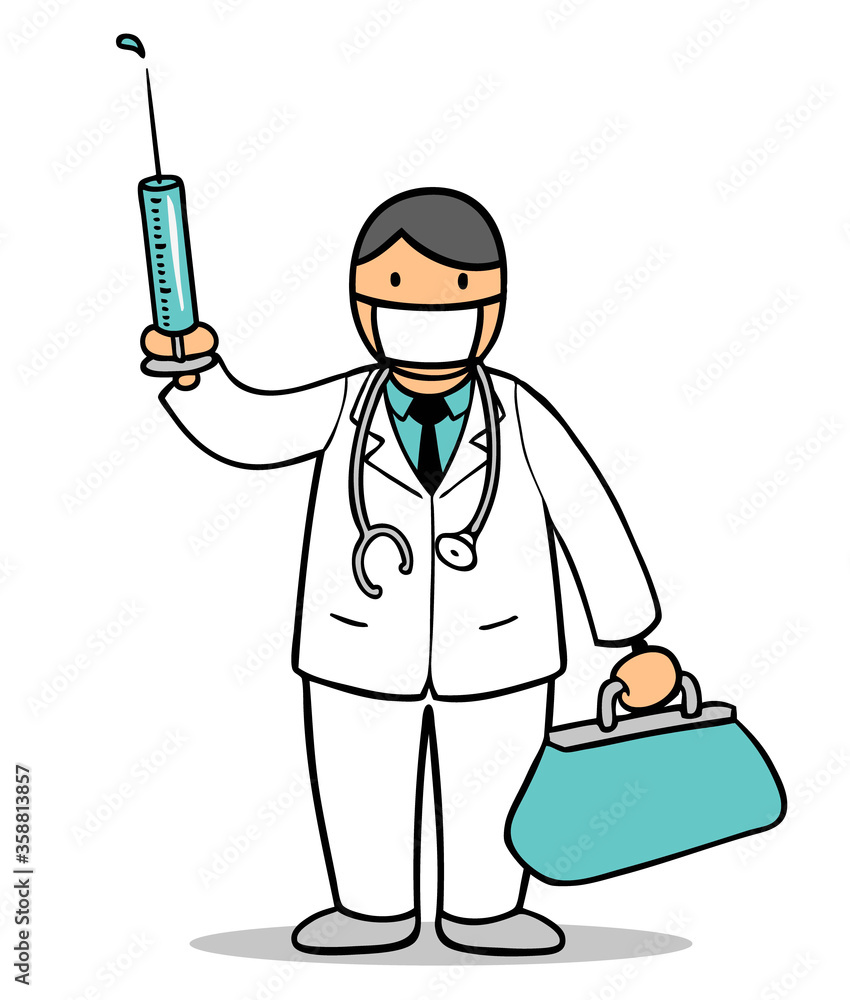 Cartoon Arzt mit Spritze und Mundschutz gibt Impfung Stock Illustration ...