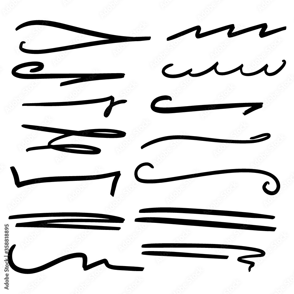 Handmade Collection Set of Underline Strokes in Marker Brush Doodle ...