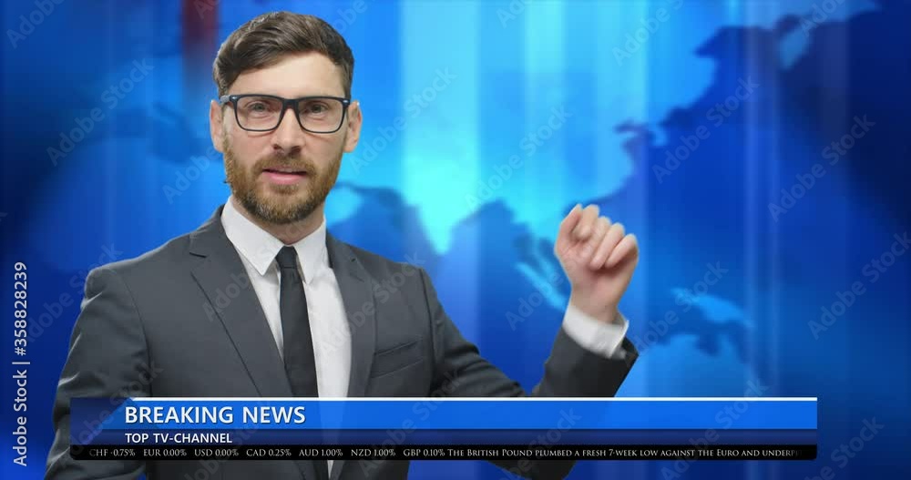 Stockvideo Caucasian handsome young man journalist in glasses, suit and ...