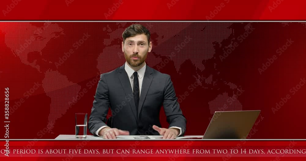 Portrait of Caucasian handsome young man newsreader in suit and tie ...