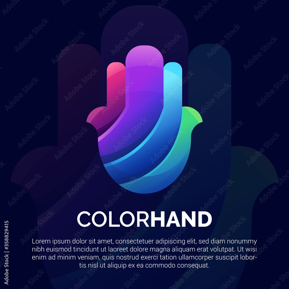 Vector illustration of colorful Hand logo, icon, sticker template ...