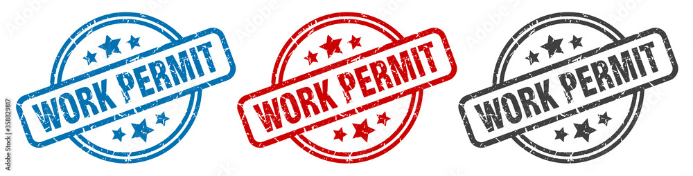 Vetor de work permit stamp. work permit round isolated sign. work ...