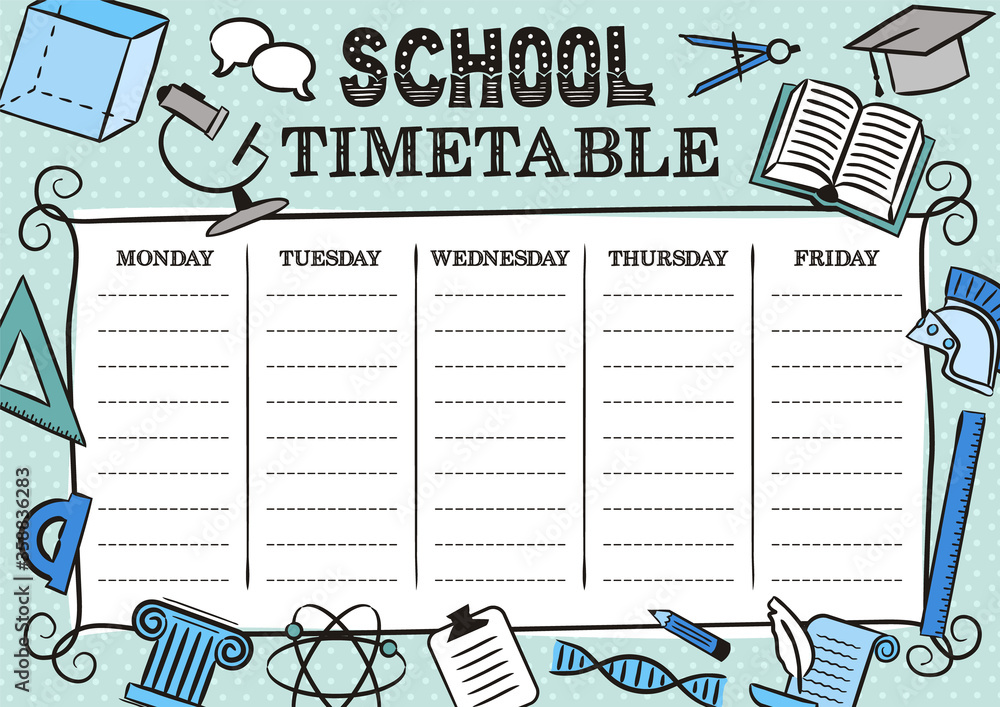 Vintage Template of a school schedule for 6 days of the week for ...