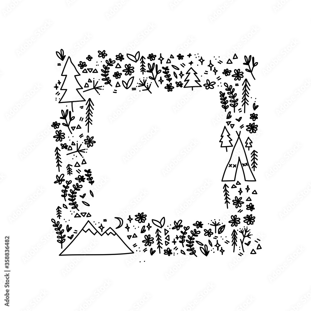 Vector image, clipart, editable details. Boho forest frame, text ...