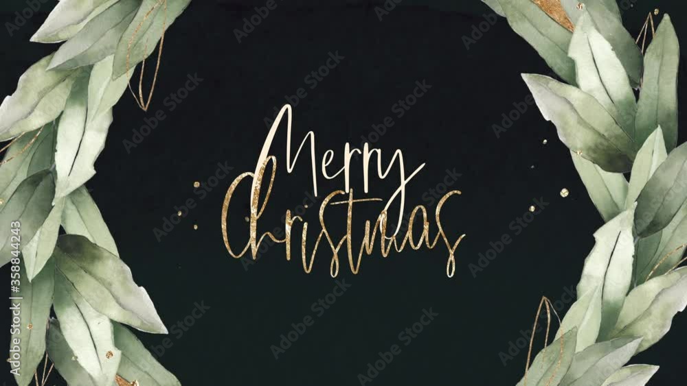 Merry Christmas xmas holiday animation leaf natural wreath festive gold ...
