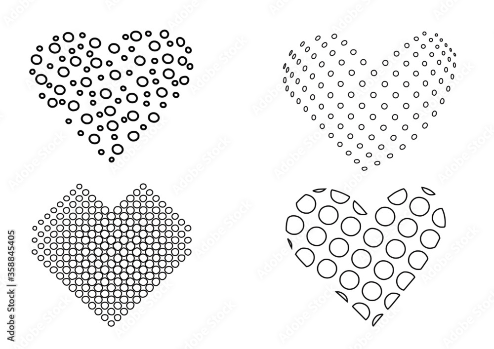 variedad de formas de corazón formados por relleno de contorno de ...