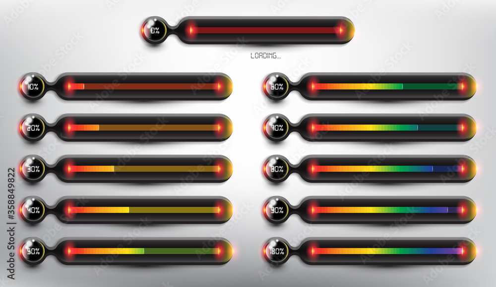 Progress indicator percentage set. Completion, charging, loading or ...