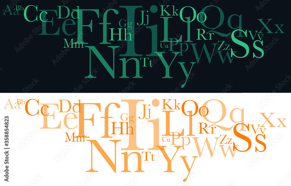Vector illustration of colorful stylized alphabets on black and white ...