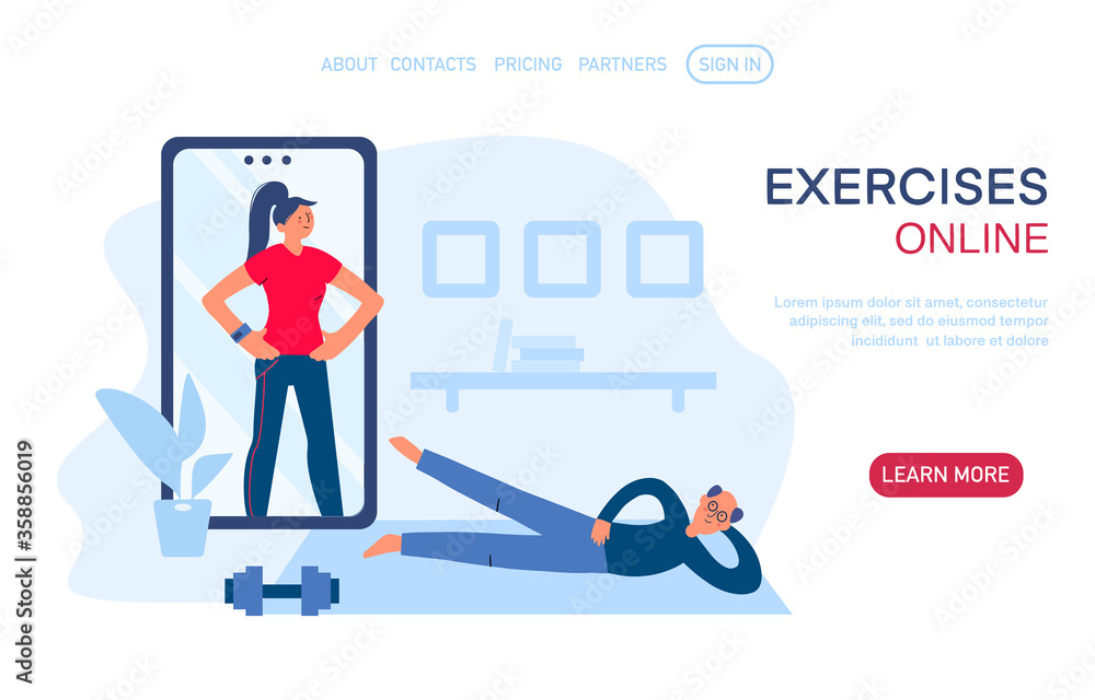 Female cartoon character practicing yoga and fitness, healthy lifestyle ...