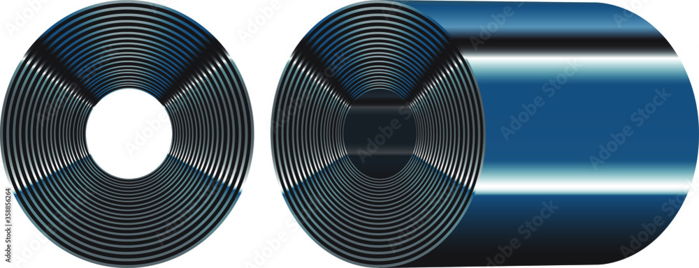Vector illustration of a sheet of steel rolled up. Shown in 2 different ...