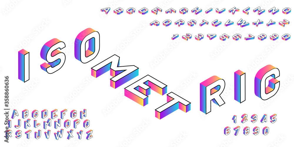 Isometric font. Creative colored geometric alphabet. 3d gradient ...