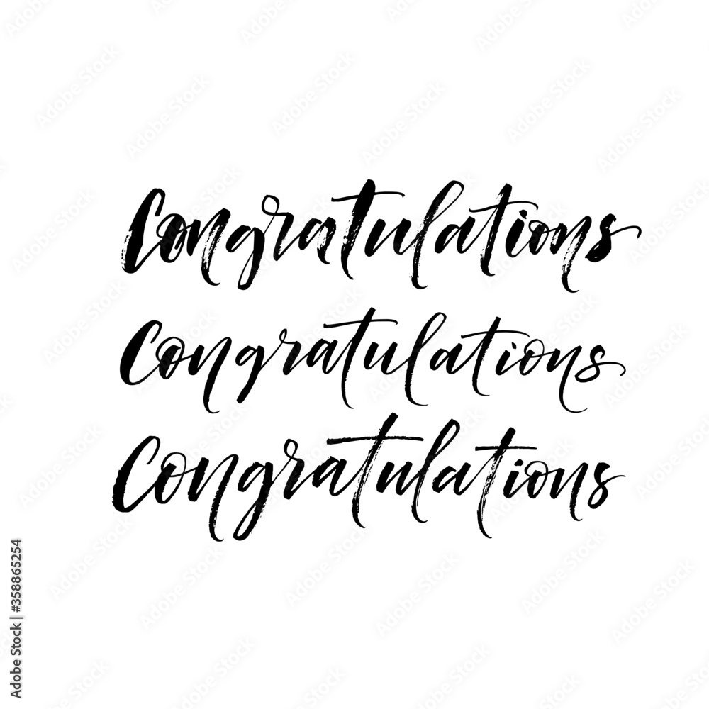 Three variation of congratulations phrases. Modern vector brush ...