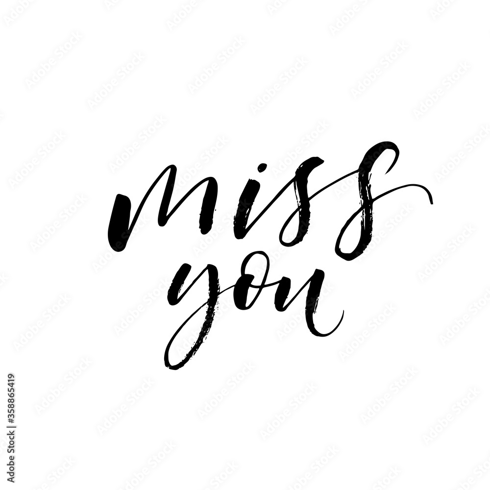 Miss you card. Hand drawn brush style modern calligraphy. Vector ...