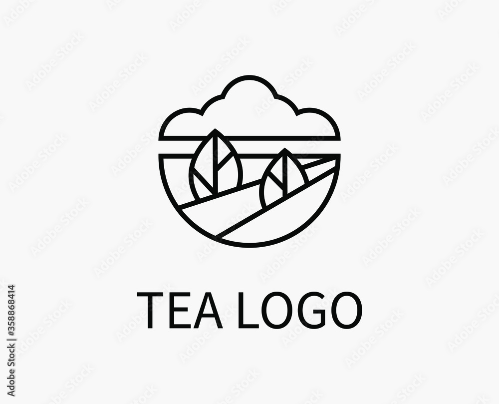 Tea company logo design. A line minimalistic logo of a tea plantation ...