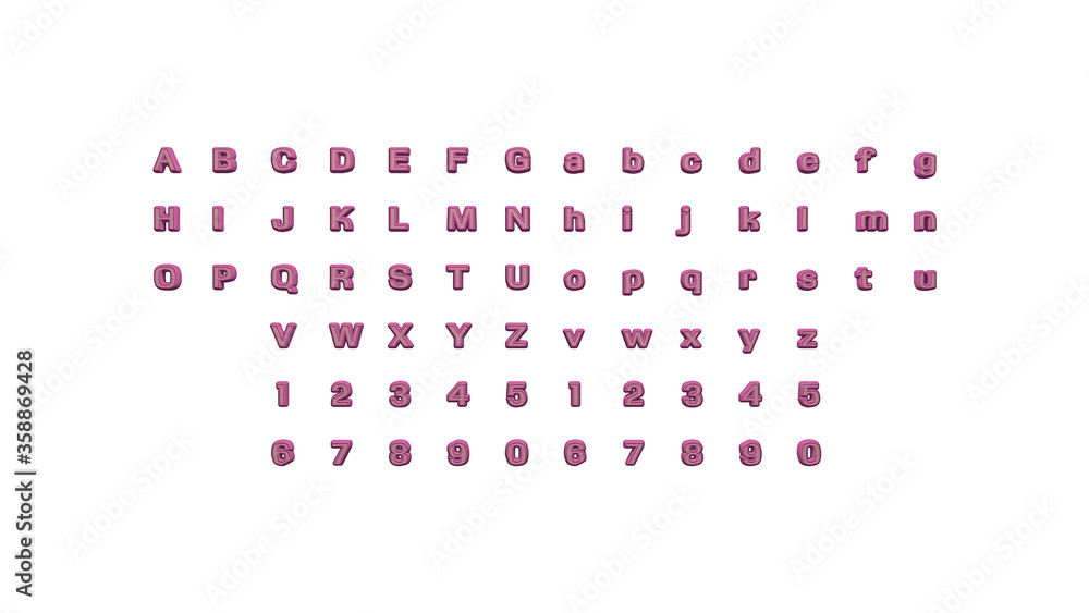 Full set of English letters in 3D illustrations separated to two sides ...