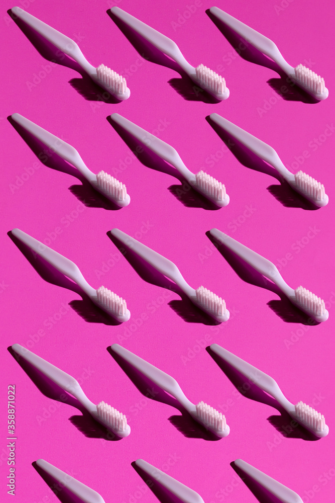 Toothbrush on the pink background seamless pattern. Trendy stylish ...