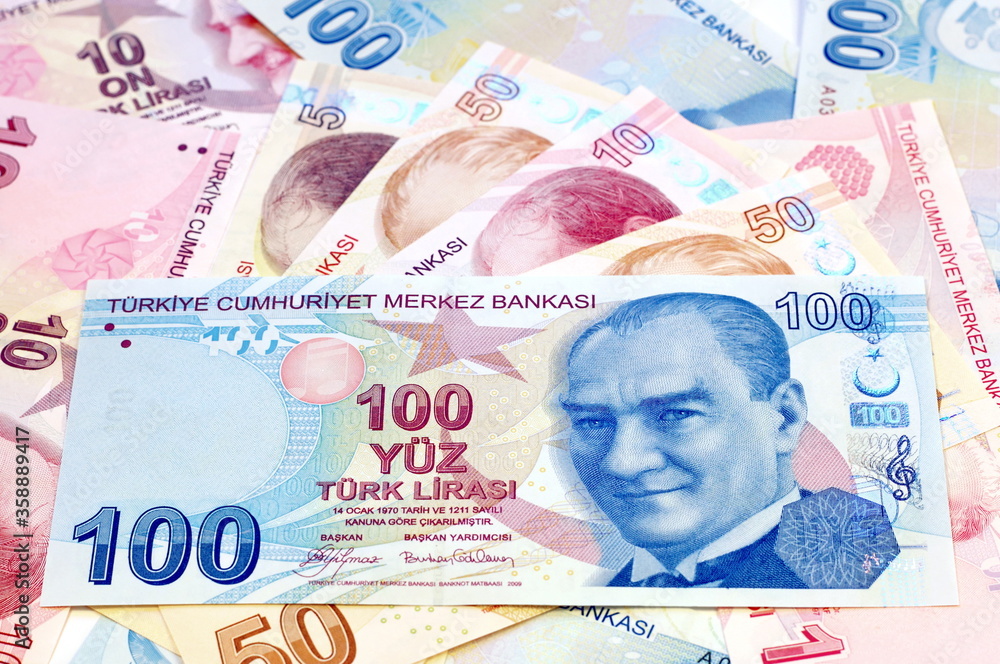 100 Turkish Lira banknote. Mustafa Kemal Ataturk on bills Stock Photo ...