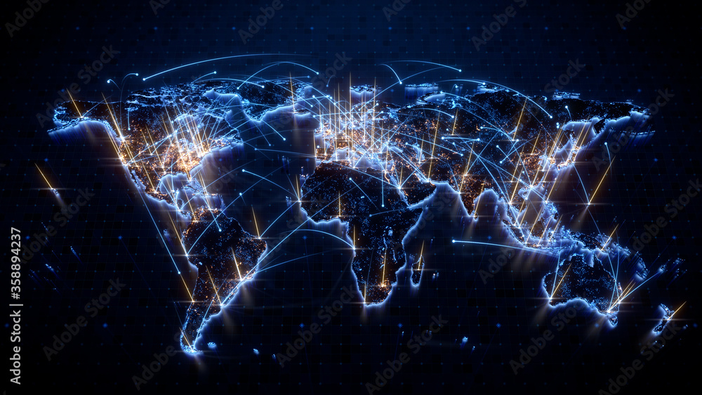 Global Network Connection. Loopable Moving Image. World Map Courtesy of ...