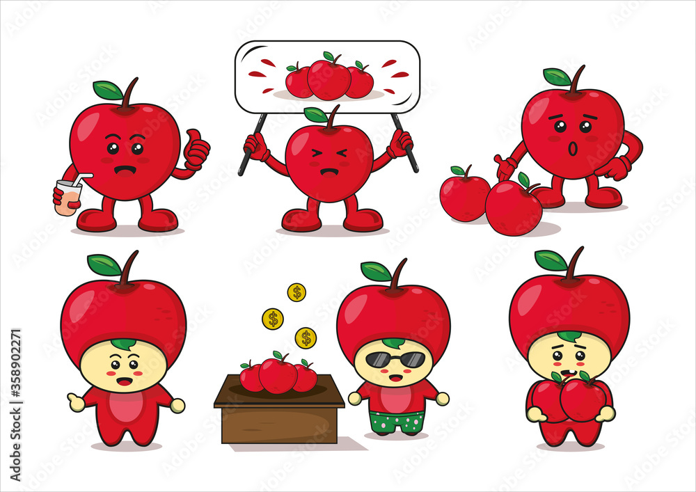 Apple Cartoon Design. illustration of fruit vector characters Stock ...