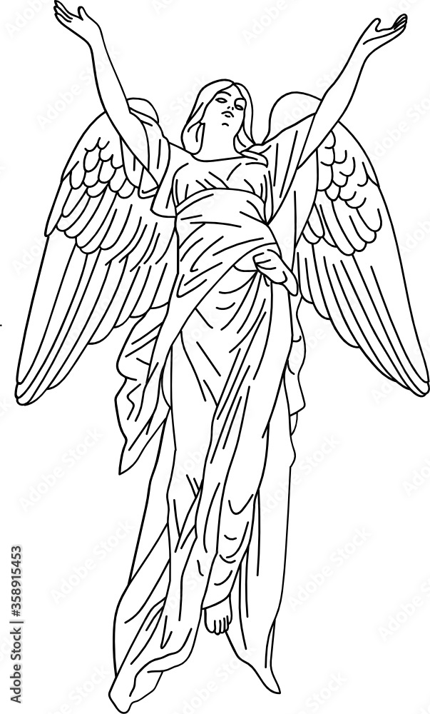 aesthetic greek sculpture line art angel with wings Stock Vector ...