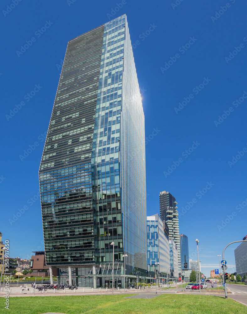 Milano, Italy. The iconic Diamond tower. Today headquarter of the BNP ...