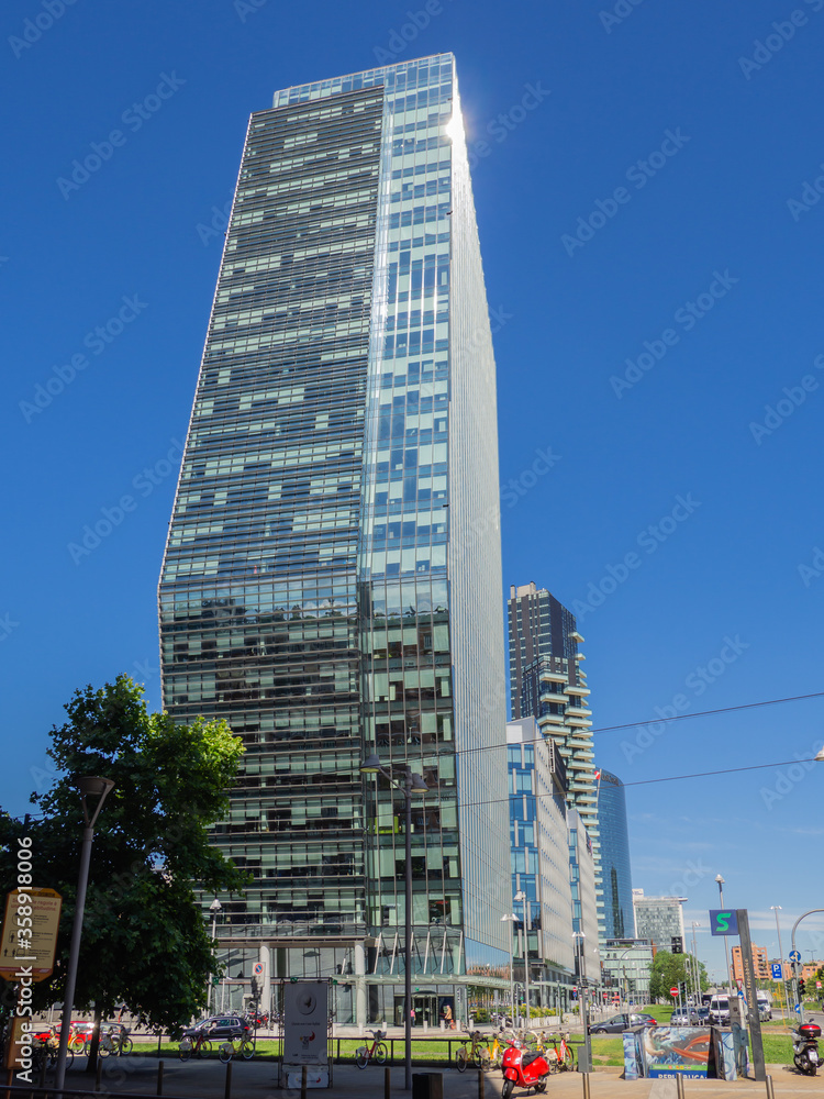 Milano, Italy. The iconic Diamond tower. Today headquarter of the BNP ...