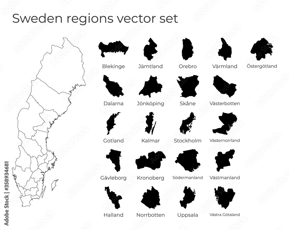 Sweden map with shapes of regions. Blank vector map of the Country with ...